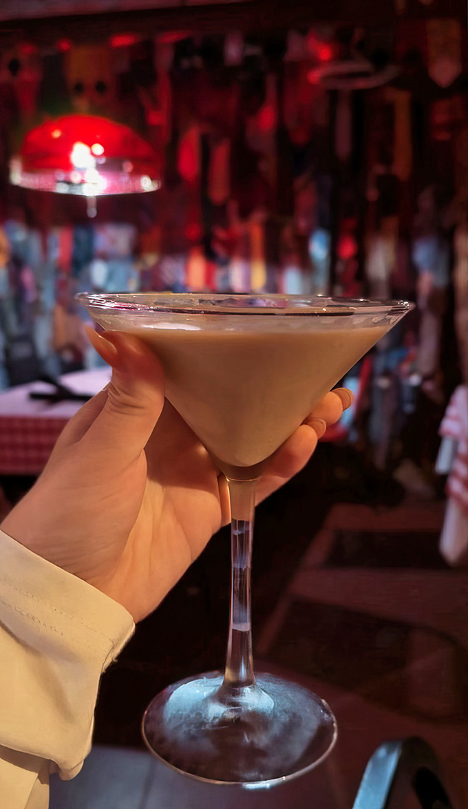 A creamy chocolate martini that whispers "dessert" but shouts "vacation!" The perfect finale to a steak dinner in tie-free territory.