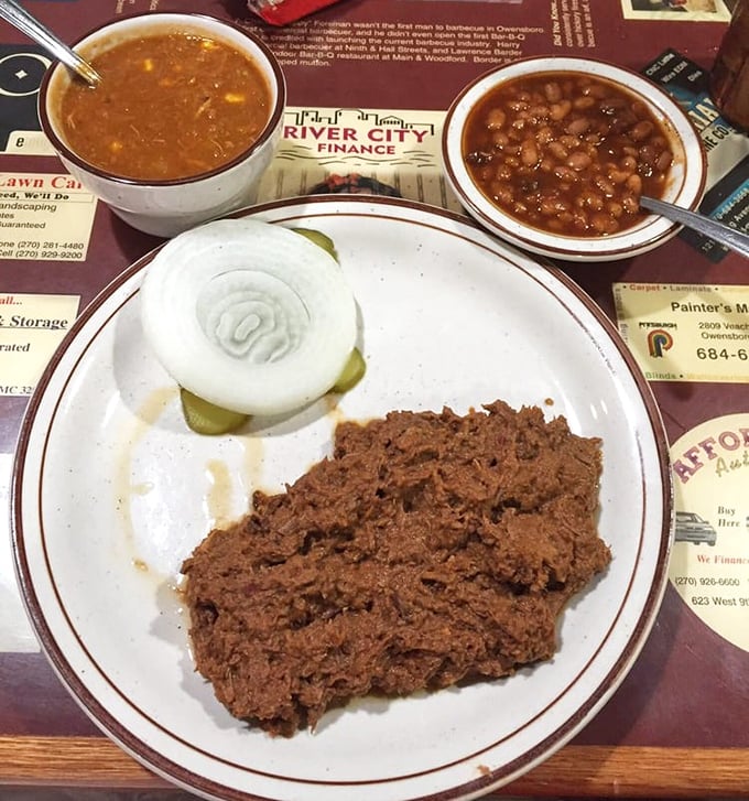 Chopped mutton with burgoo and beans &ndash; the holy trinity of Owensboro barbecue. One bite explains why people drive for hours to get here.