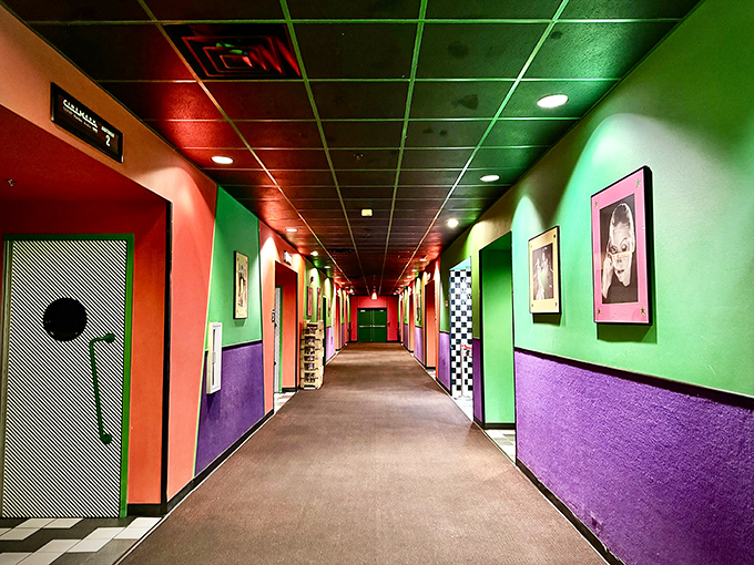 Cinemark's hallway looks like what would happen if Willy Wonka designed a movie theater&mdash;a technicolor dream tunnel leading to buttery popcorn paradise.