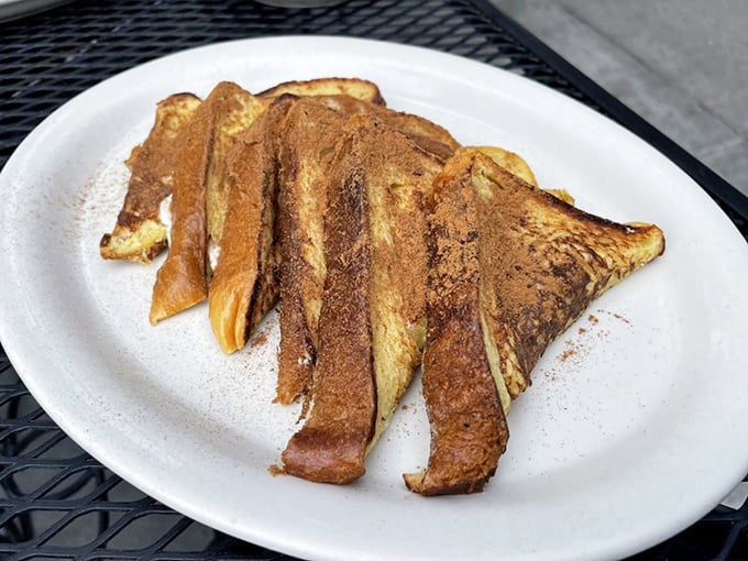 French toast that makes you question all other breakfast choices. Golden, cinnamon-dusted triangles of joy that would make your grandmother proud.