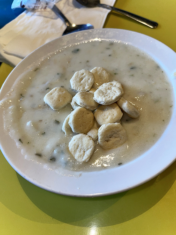 This isn't just soup&mdash;it's a bowl of creamy comfort dotted with mini dumplings that float like delicious life rafts in a sea of contentment.