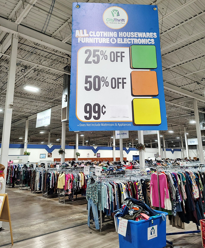 The color-coded tag system transforms shopping into strategy&mdash;seasoned thrifters know exactly which colors mean the deepest discounts on any given day.