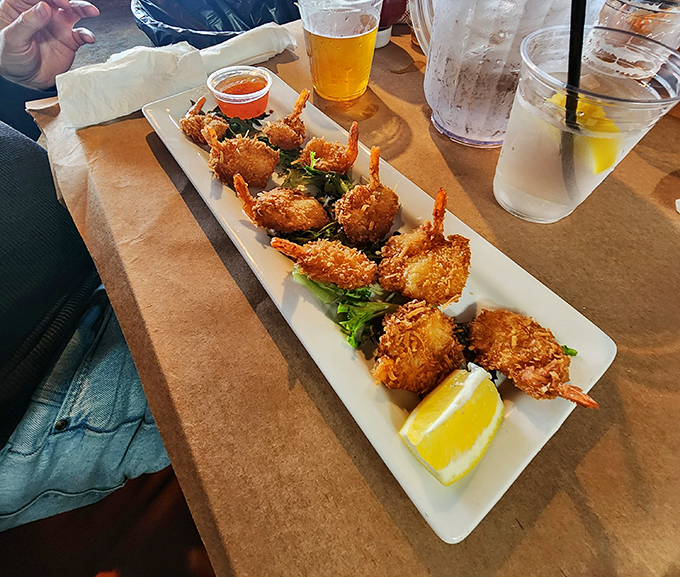 Coconut shrimp lined up like delicious soldiers, ready to march straight into your heart (and stomach).