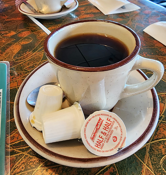 Diner coffee in its natural habitat – strong enough to wake the dead, smooth enough to enjoy.