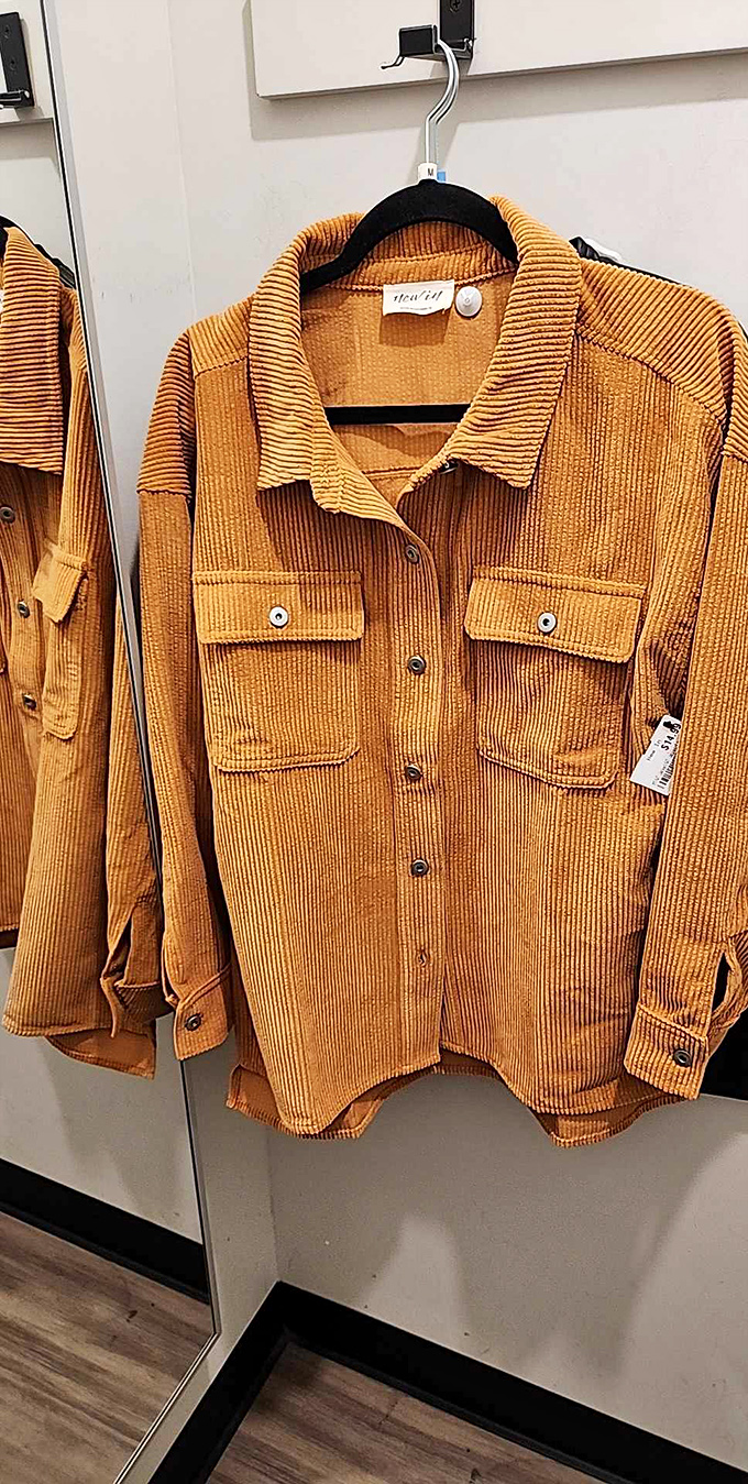 Mustard corduroy calling your name! This shirt jacket isn't just clothing&mdash;it's the autumn hug your wardrobe has been missing.