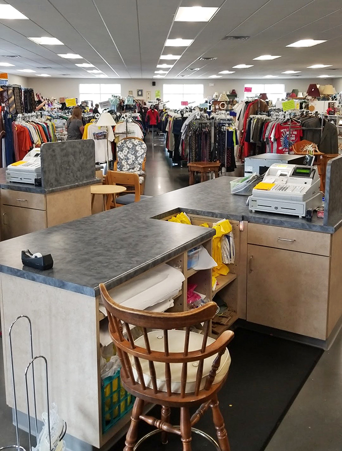 The checkout area, where friendly staff turn your treasure hunting victories into take-home triumphs without judgment on your eclectic selections.