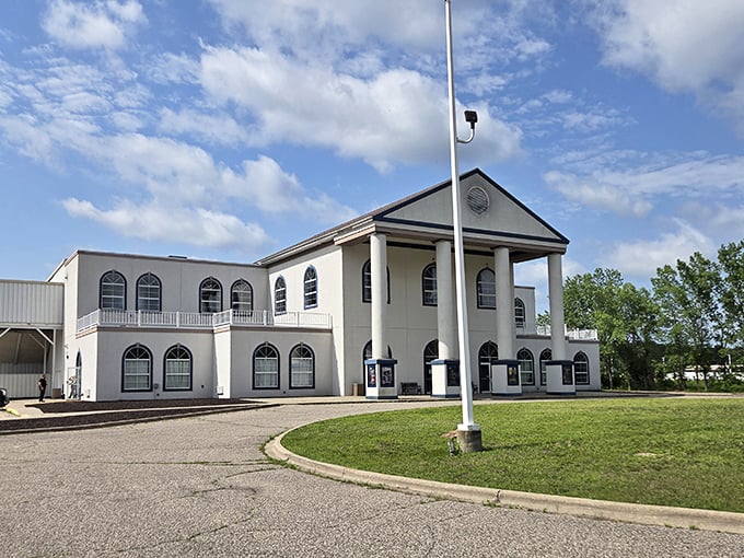 The Crystal Grand Music Theatre's stately white columns suggest a level of sophistication that pairs nicely with your favorite comfortable shoes.