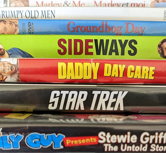 Hollywood's greatest hits, stacked and waiting for movie night. From Sideways to Star Trek, these DVDs are time capsules of entertainment eras past.