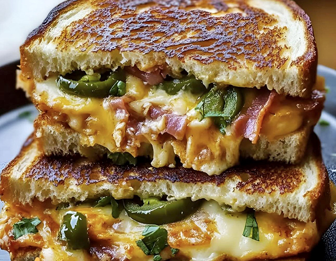 Melted cheese escaping from between perfectly grilled bread &ndash; this sandwich isn't just food, it's a warm, gooey hug for your taste buds.