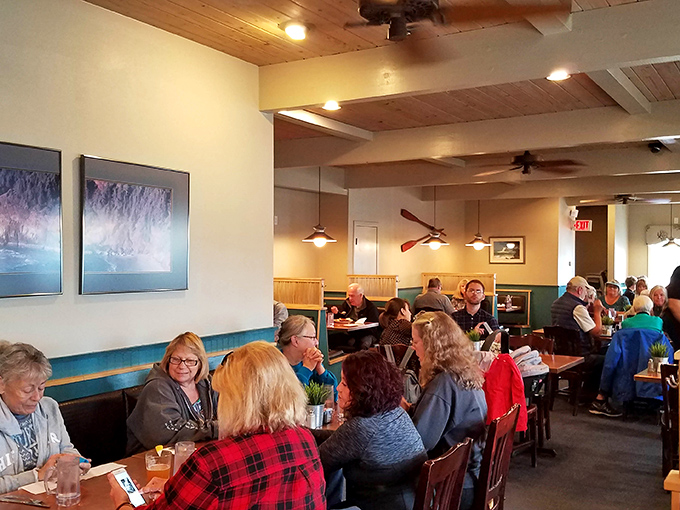 Real people eating real food &ndash; no phones in sight, just forks in motion and conversations flowing freely.