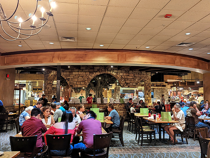 The central dining area reveals Cinzzetti's clever design&mdash;a bustling Italian marketplace where the only currency needed is an empty stomach.