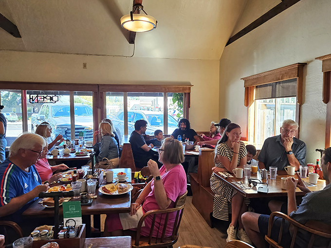 The universal language of good food brings everyone together. Notice the focused expressions&mdash;that's the face of people having a religious experience with breakfast.