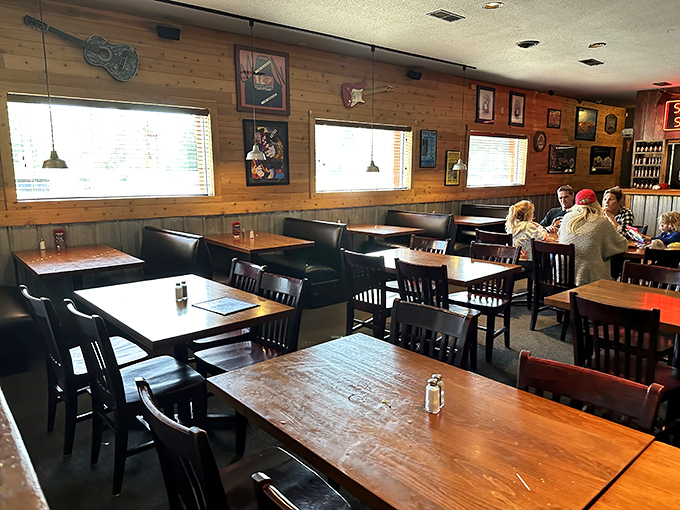 Simple wooden tables await the parade of smoky delights &ndash; no white tablecloths needed when the food is this honest.