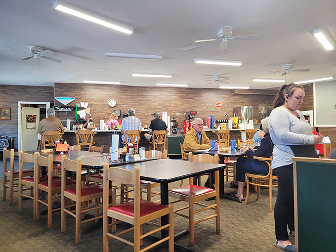 The dining room fills with regulars and travelers alike, all united by the universal language of good, honest food.