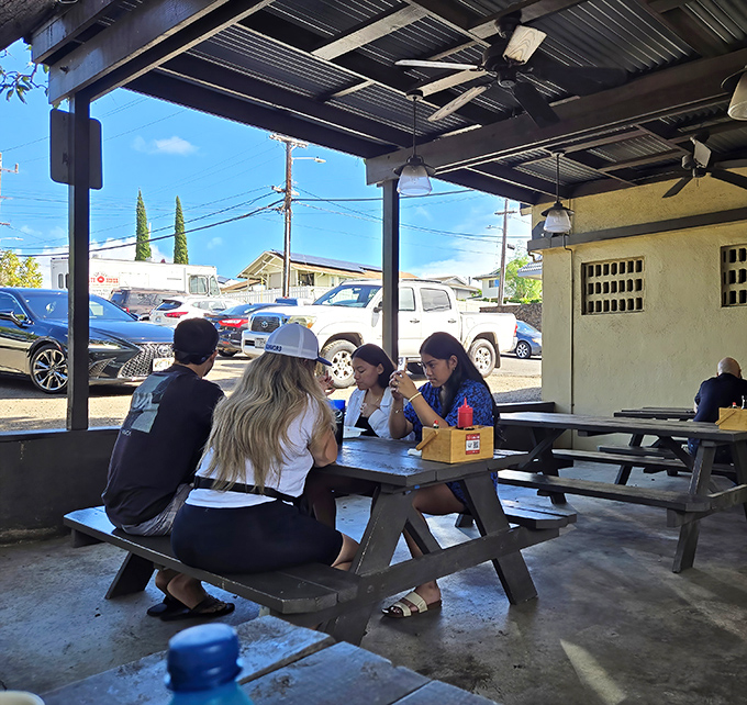 Outdoor seating where the Hawaiian breeze provides the ambiance and the food provides everything else you need.