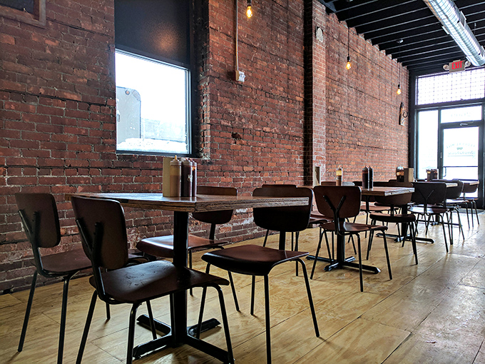 Exposed brick walls and simple wooden tables create the perfect backdrop for the real star &ndash; what's about to arrive on your plate.