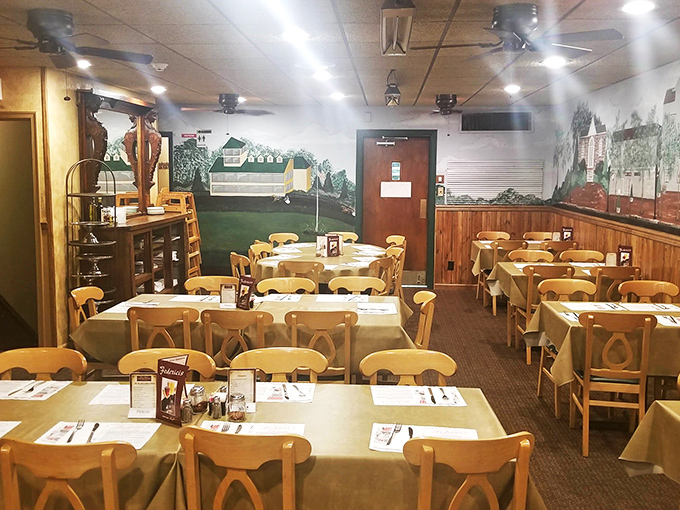 One dining room features a charming mural that transports you to the Italian countryside while you feast on Jersey's finest Italian-American fare.