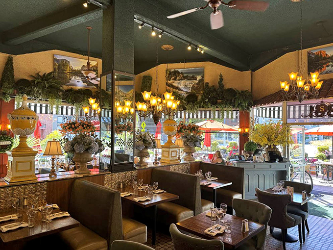 Another angle reveals more of the restaurant's charm &ndash; cozy booths perfect for lingering conversations over bottomless coffee.