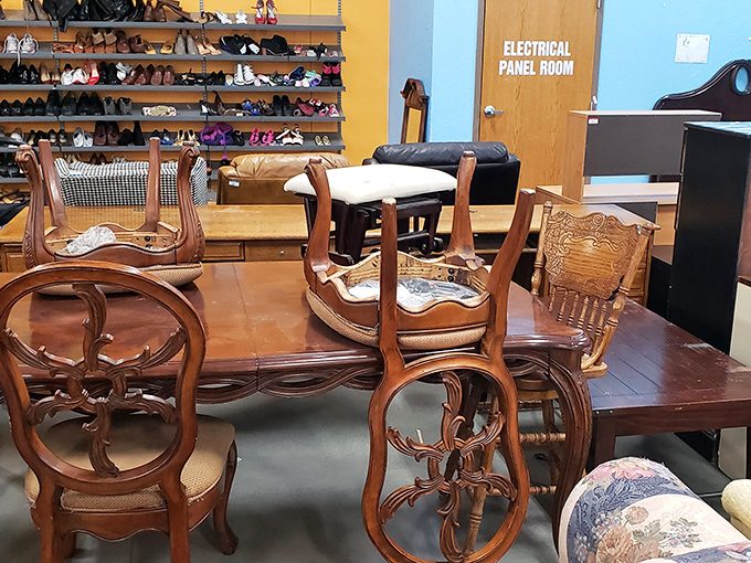 Antique dining chairs with character to spare. These wooden beauties have probably hosted everything from Sunday dinners to homework sessions across generations.