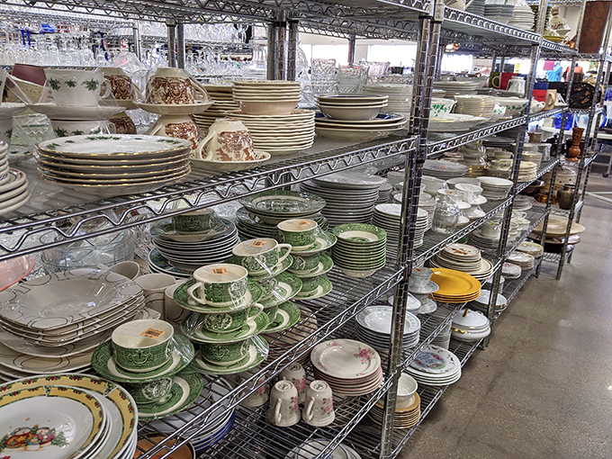 The dishware aisle: where incomplete sets of grandma's china find new purpose and vintage teacups await their second act in Wisconsin kitchens.