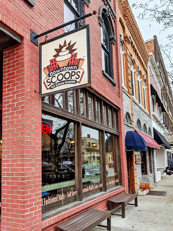 Downtown Scoops serves up nostalgia by the scoop in a classic brick storefront that practically whispers, "Summer isn't over yet!"