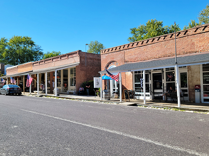 Americana on display: Stars and stripes flutter against brick buildings that have witnessed generations of Missouri life unfold.