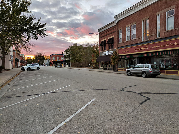 Downtown Spring Green at sunset paints the sky in colors that would make even the most jaded city dweller stop and stare.