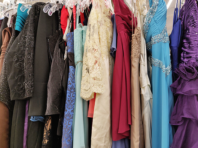 Formal wear that once graced proms, weddings and galas now waits patiently for its second chance to twirl under celebratory lights.