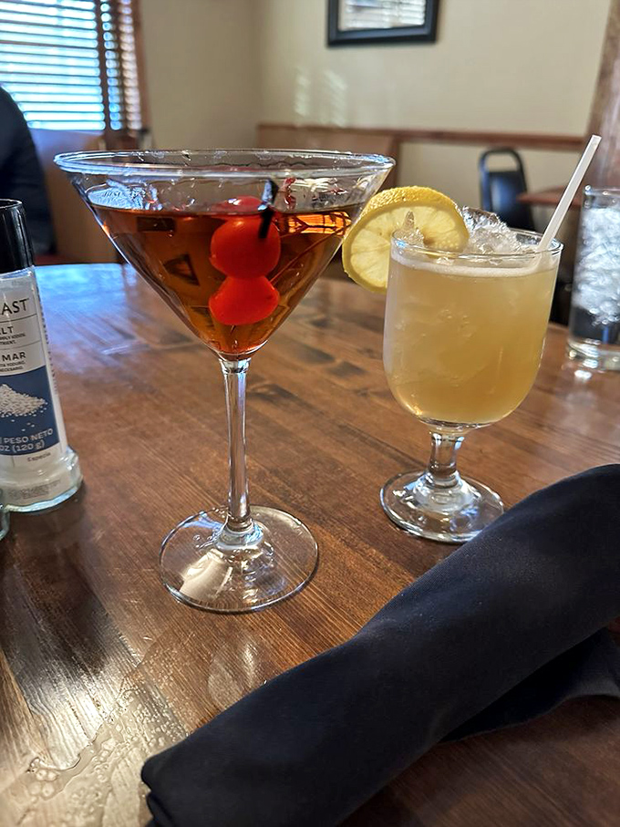 Classic cocktails served without pretension or tiny umbrellas. That Manhattan looks like it could tell some stories of its own.