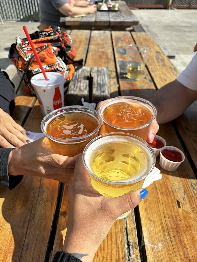 Cheers to coastal California dining, where beer and good company make everything taste even better at the picnic tables.