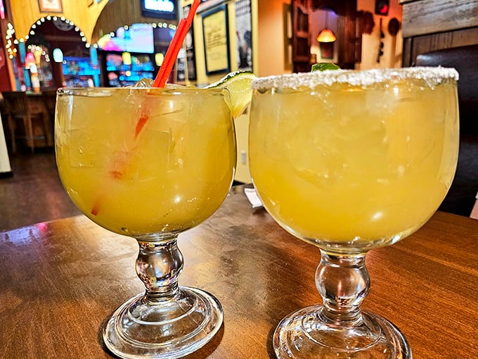 These aren't just margaritas; they're vacation in a glass. The salt-rimmed goblets promise a momentary escape, even on a random Tuesday in Ohio.