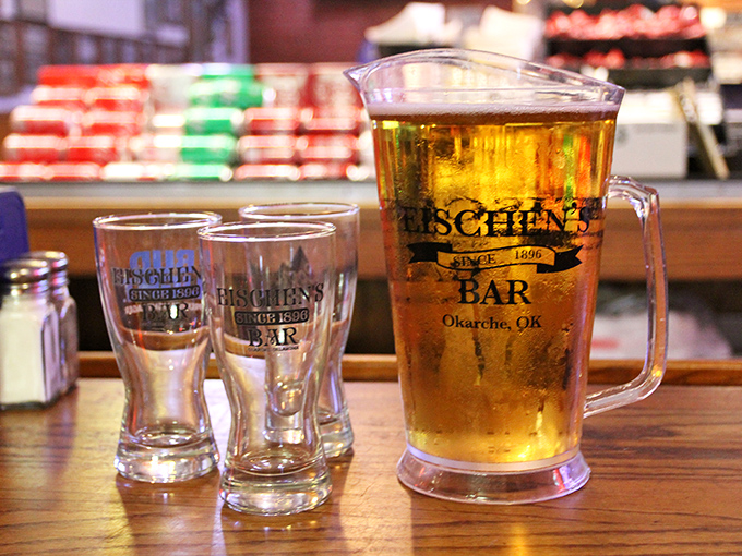 Cold beer in branded glassware &ndash; because proper hydration is important when tackling world-class fried chicken. The pitcher ensures you won't go thirsty.