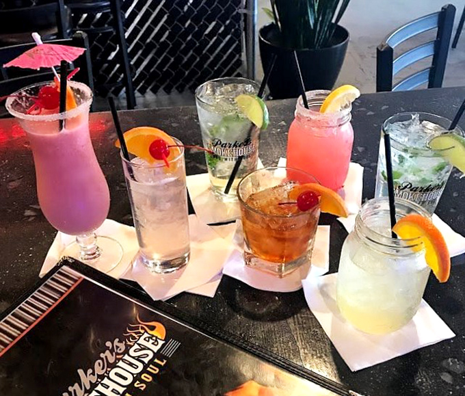 A rainbow of cocktails that proves Parker's isn't just about the meat. These drinks are like the backup singers who could easily be the lead.