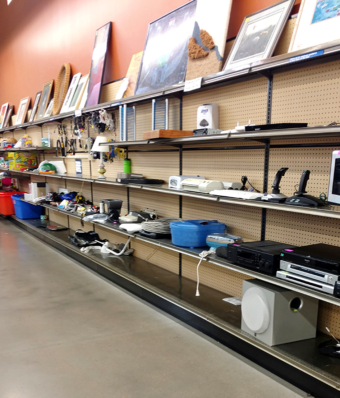 The electronics aisle &ndash; where vintage tech goes for one last hurrah. That white speaker system might still have some bass drops left in it.