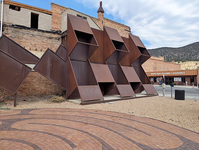 Modern sculptures honor mining heritage through geometric forms, proving small towns can embrace contemporary art without losing their souls completely.