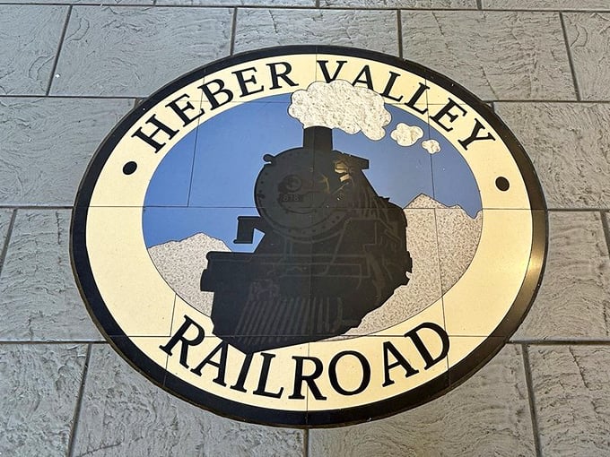 The Heber Valley Railroad emblem&mdash;where graphic design meets history in a perfect circle of nostalgia.