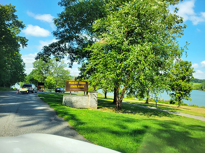 The entrance sign promises what lies beyond &ndash; a slice of Pennsylvania paradise where cell service fades but connection strengthens.