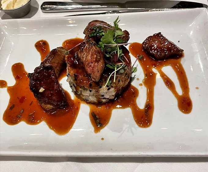 Meat architecture at its finest. These perfectly cooked medallions with their rich sauce make a compelling case for food as art&mdash;though this art disappears quickly.