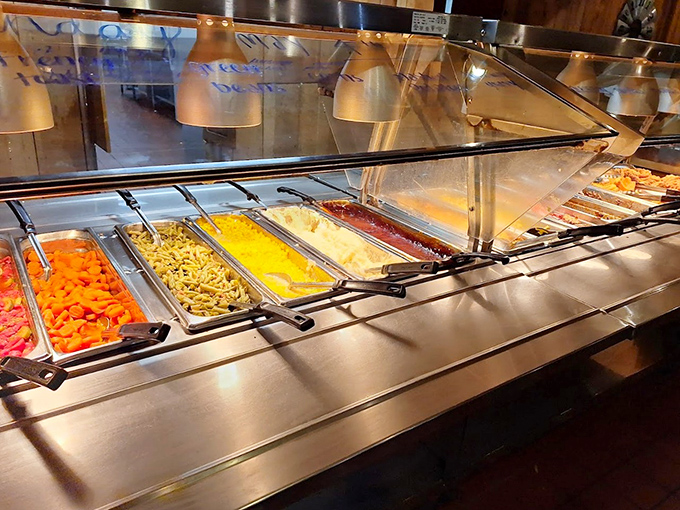 The buffet line at Gasthof&mdash;where "all you can eat" meets "all you should eat." A rainbow of homestyle dishes awaiting your plate.