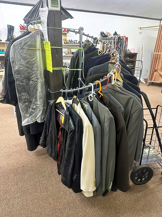 Men's fashion from classic to casual hangs in orderly formation. That perfect blazer for your next dinner party might be hiding in plain sight.