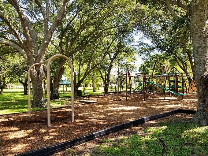 Shaded playgrounds where the trees provide natural air conditioning. Frances Avenue Park offers family fun without the theme park admission prices.
