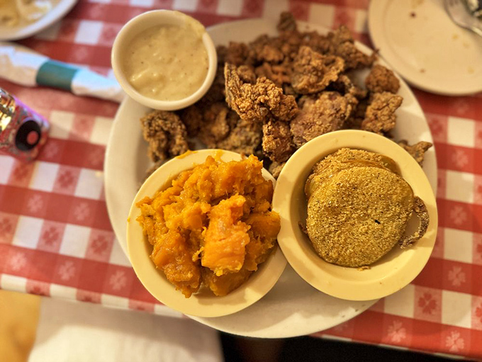 Fried chicken livers &ndash; the dish that separates the tourists from the true Southern food enthusiasts. Sweet potato casserole softens the deal. 
