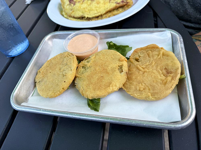 Fried green tomatoes that could convert even the most dedicated tomato skeptic&mdash;crispy, tangy, and served with a sauce worth bottling and taking home.
