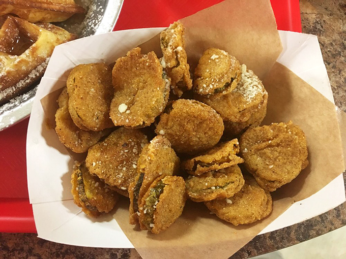 Fried pickles that crunch louder than your diet plan being shredded&mdash;worth every delicious calorie and momentary guilt.