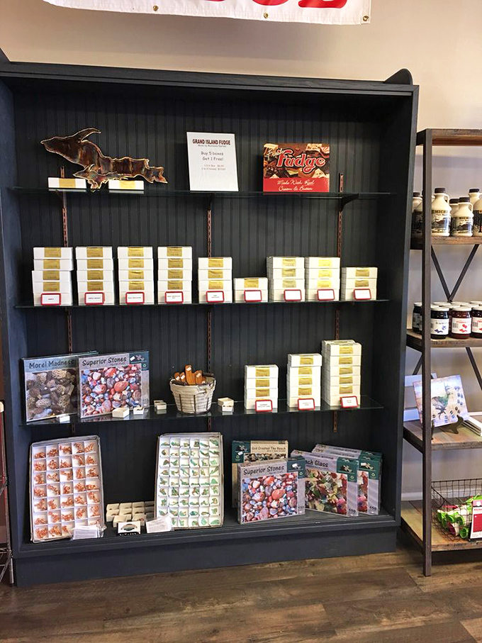 Beyond pasties lies a world of sweet temptations. The fudge and maple syrup selection offers the perfect UP souvenir&mdash;if it survives the trip home. 