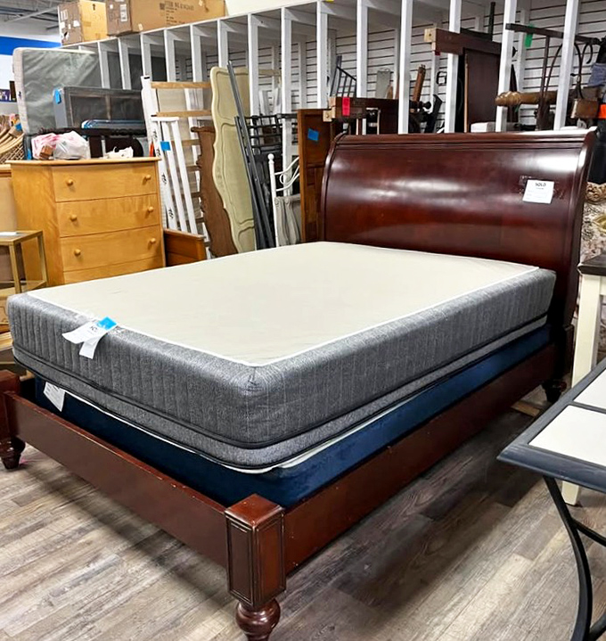 Quality furniture finds that laugh in the face of assembly-required alternatives. This bed frame has already survived one household&mdash;it's practically immortal.