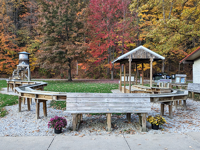 Fall's color explosion creates the perfect backdrop for this outdoor gathering space. S'mores are practically mandatory here.