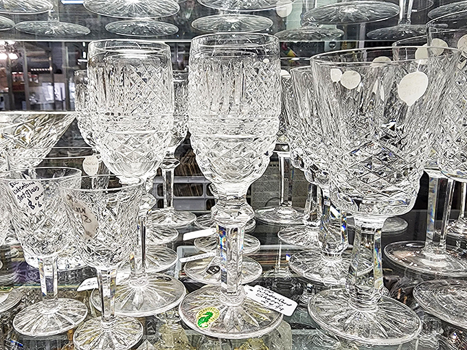 Crystal clear memories! This collection of cut glass stemware awaits champagne toasts and dinner parties where people dress up just because.