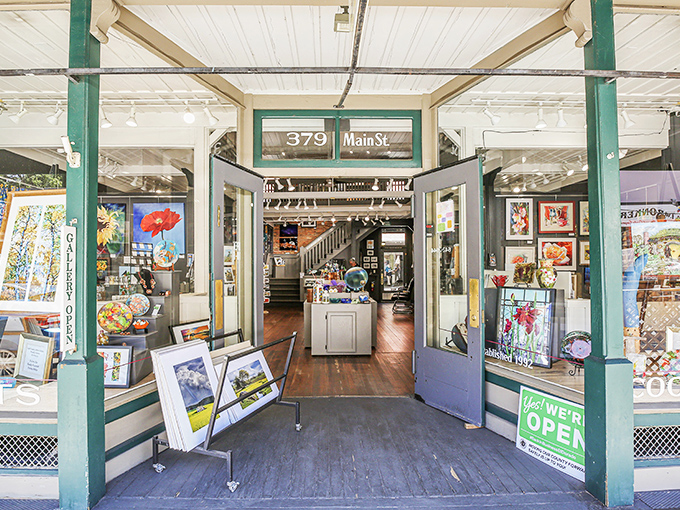 Gold Country Artists Gallery occupies a historic storefront where creativity replaced commerce but kept the community spirit alive.