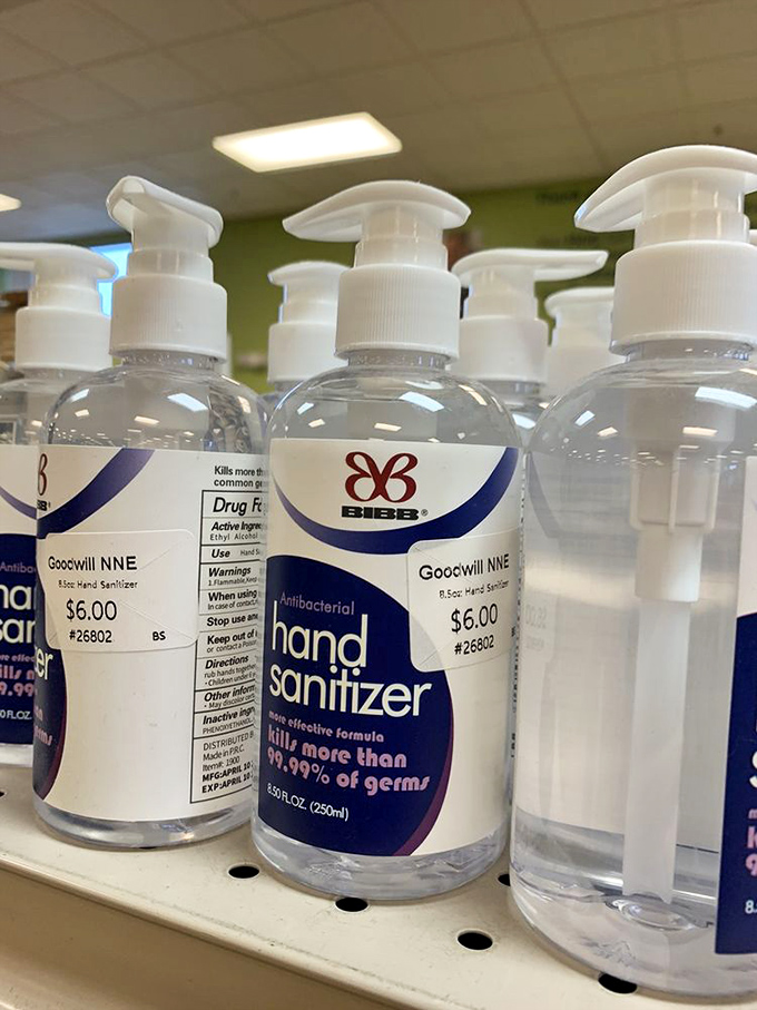 Hand sanitizer: the unexpected thrift store find that reminds us we're living in interesting times. Clean hands, full carts, can't lose!